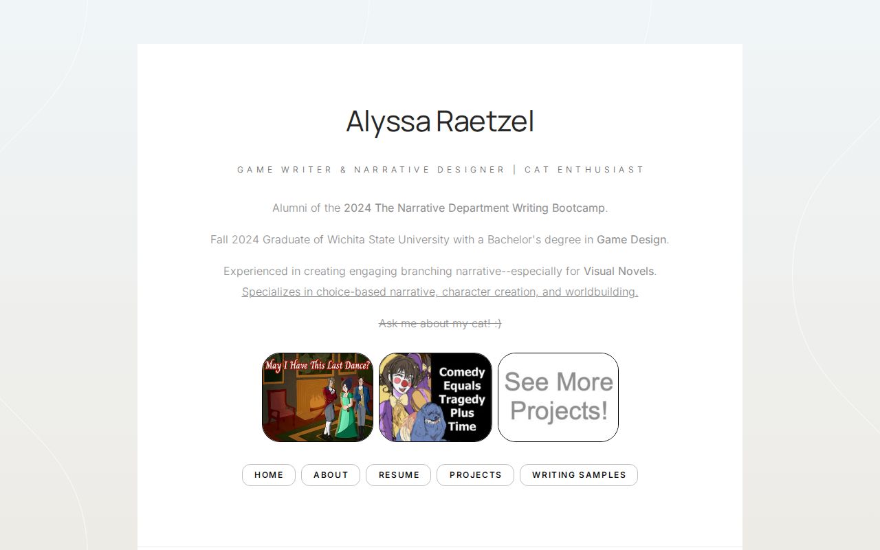 Alyssa Raetzel | Game Writing Portfolio